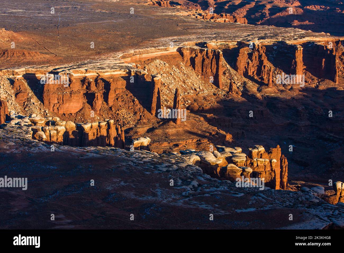 Organ Rock shale rock formations with White Rim sandstone caps in ...