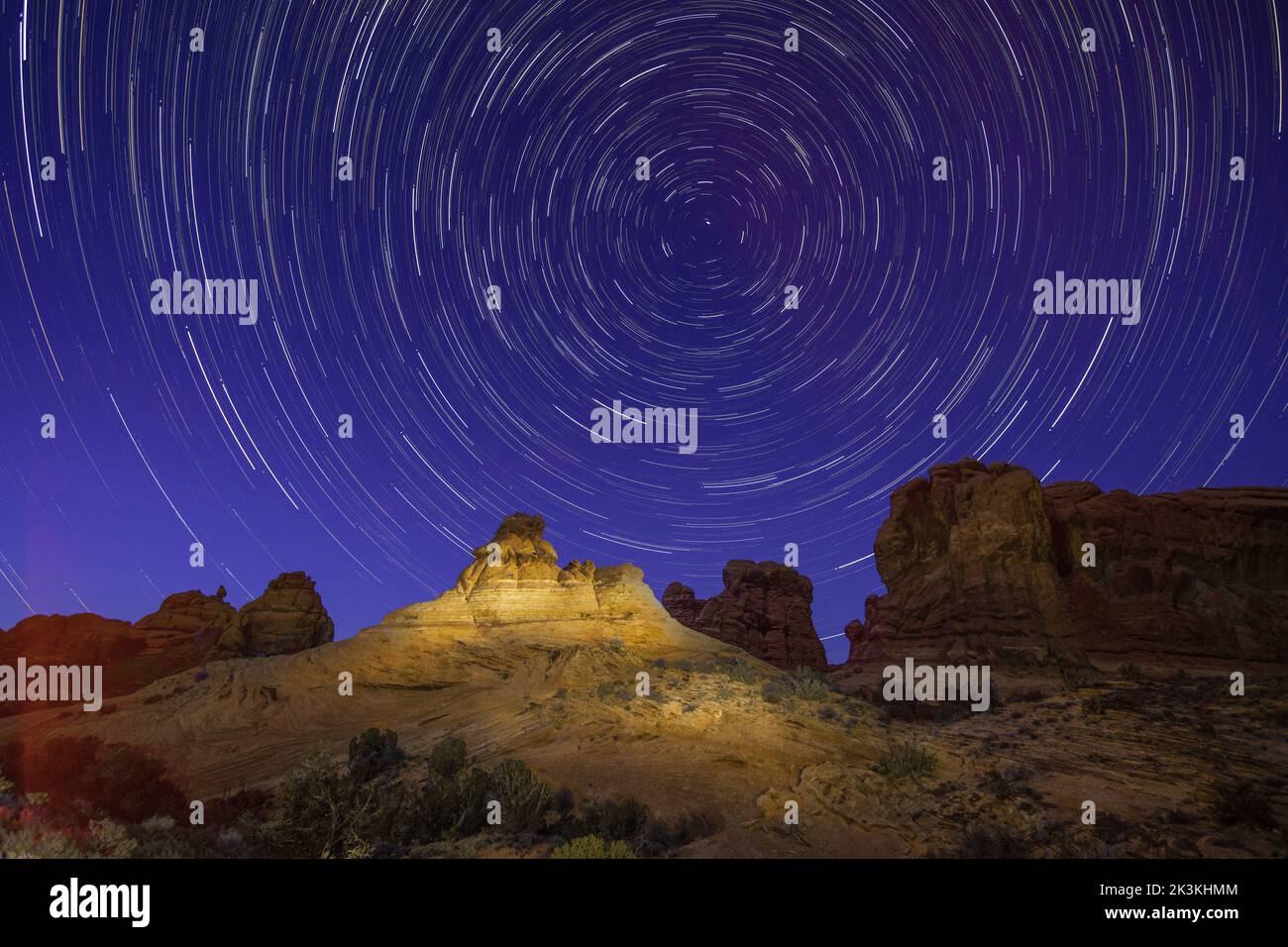 Star trails rotating around the North Star over a sandstone pyramid ...