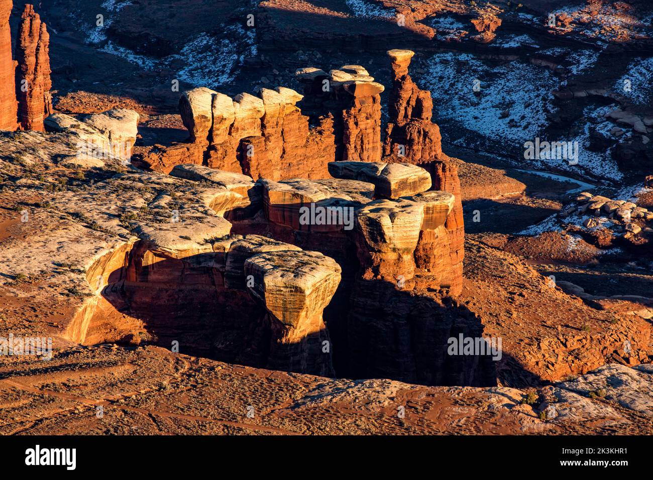 Organ Rock shale rock formations with White Rim sandstone caps in ...