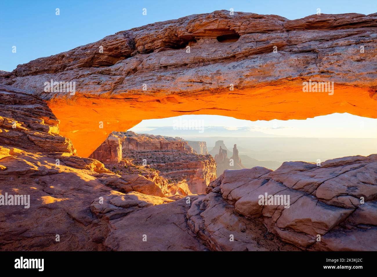 Mesa Arch at sunrise with Washer Woman Arch & Monster Tower behind ...