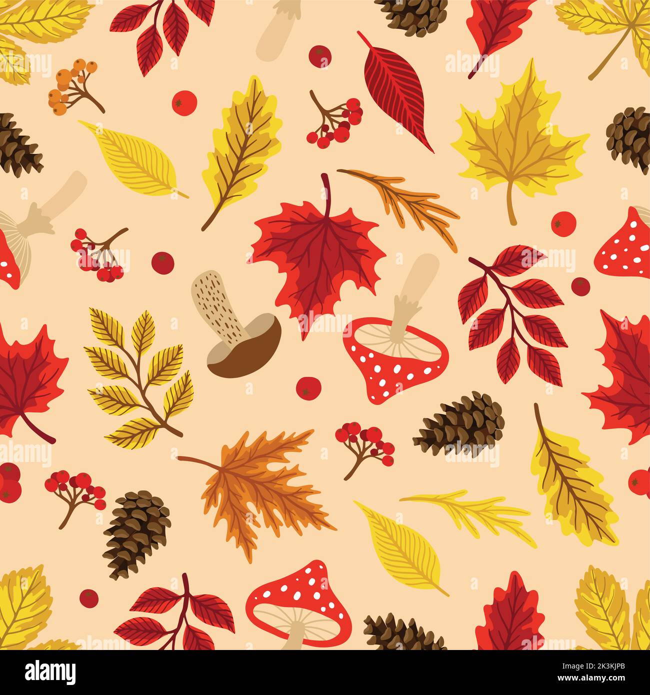 Seamless pattern with acorns, autumn leaves, mushrooms. Perfect for ...