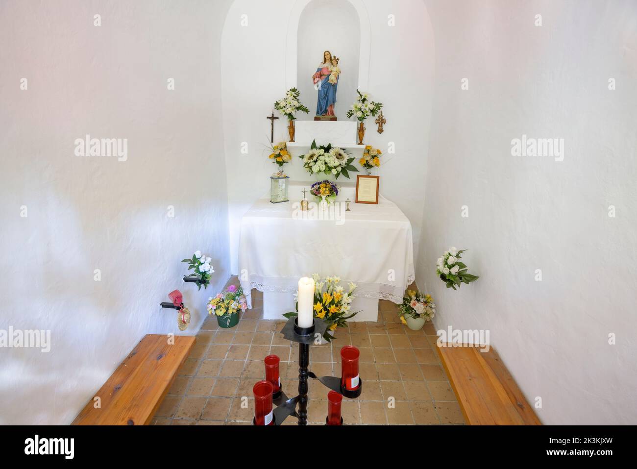 Interior of the Erola hermitage, near Hortsavinyà, in the Montnegre ...