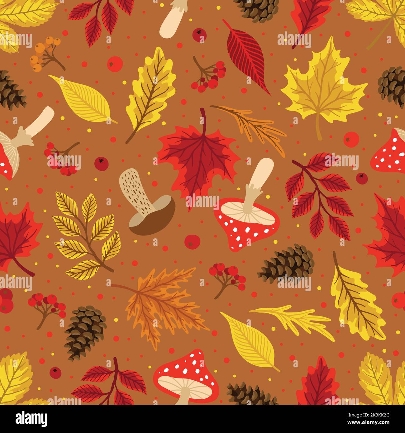 Seamless pattern with acorns, autumn leaves, mushrooms. Perfect for ...