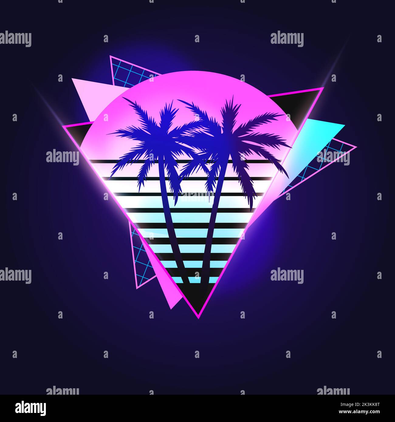 Synthwave Vector Illustration for apparel with Palms, Sunset, grid ...