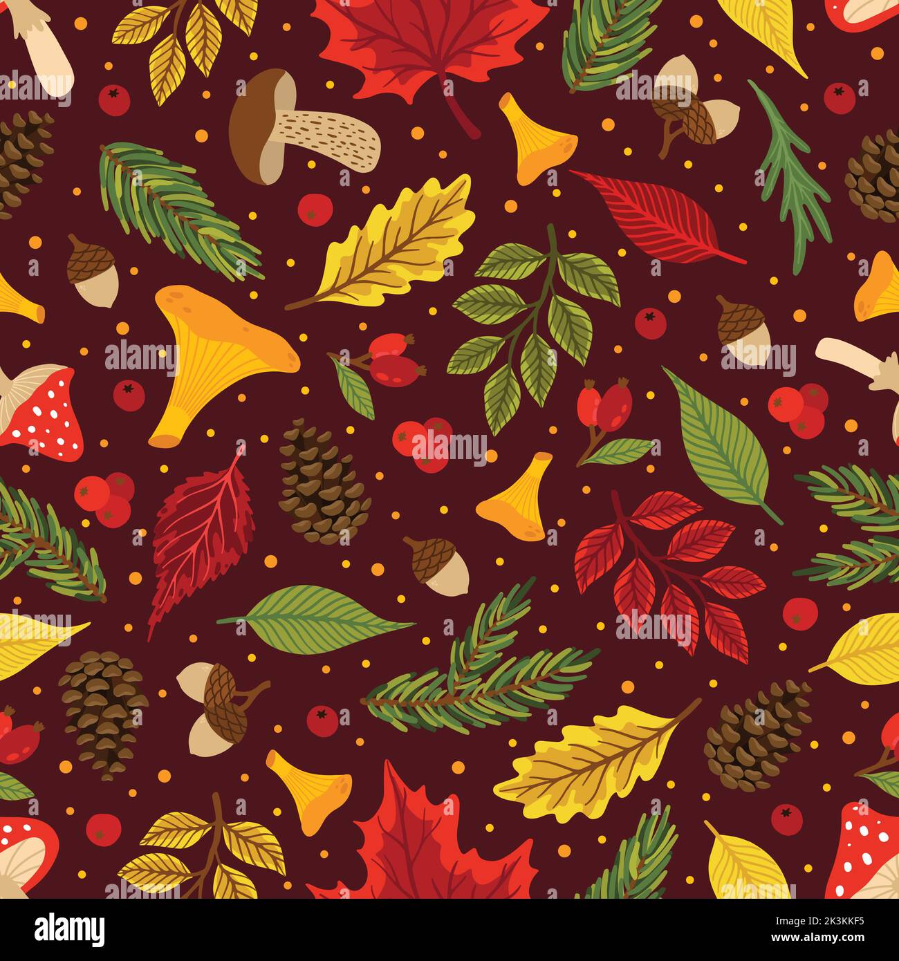 Autumn leaves pattern. Falling leaf seamless background with Oak, maple ...