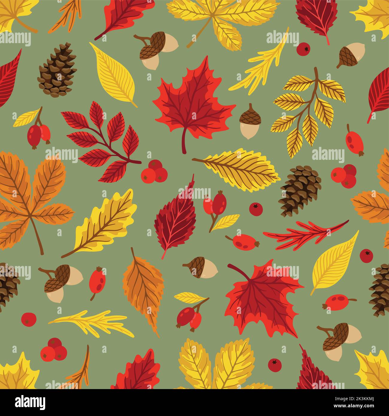 Autumn leaves pattern. Falling leaf seamless background with Oak, maple, chestnut, linden, aspen ...