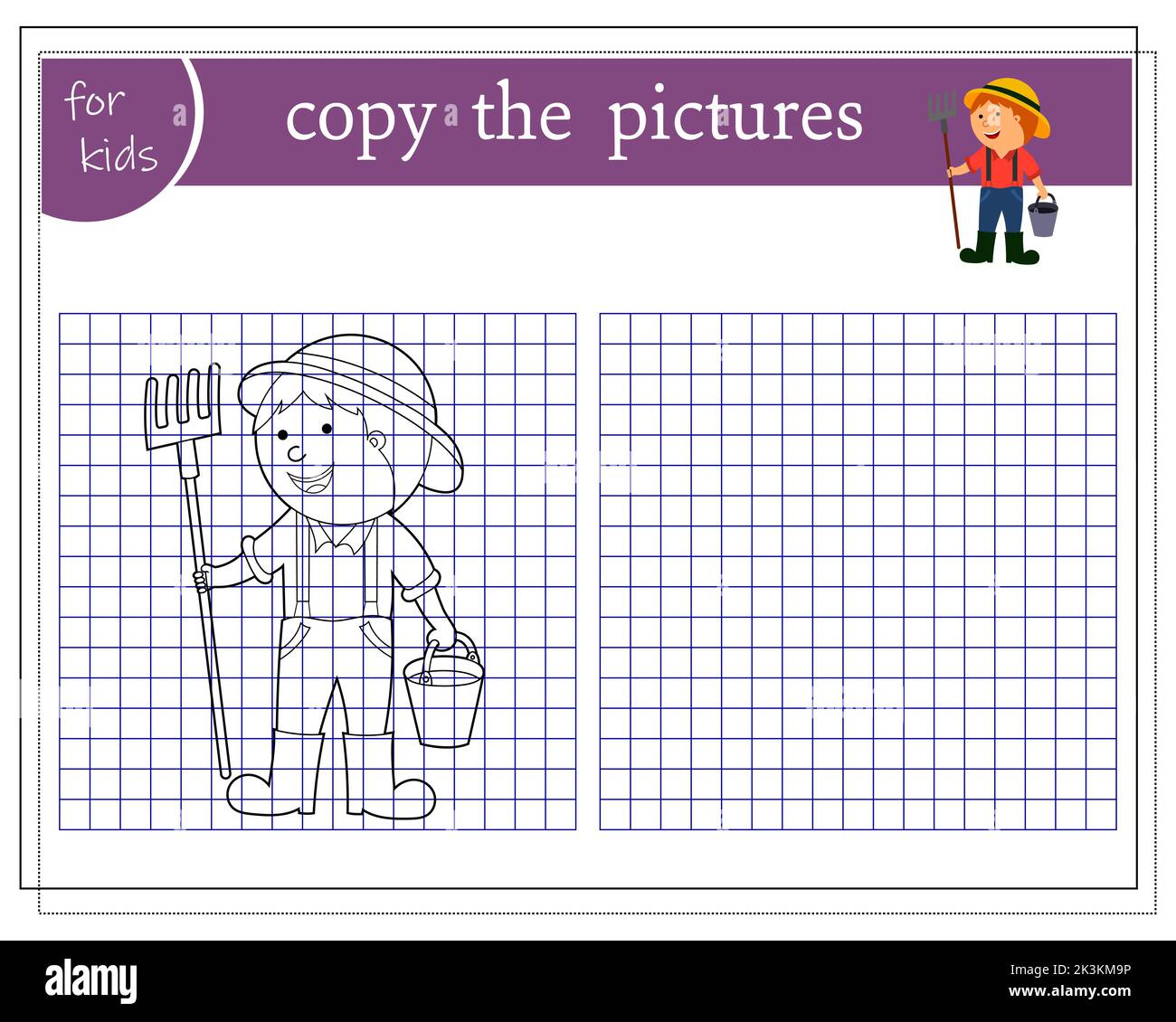 Copy the picture, educational games for kids, cute cartoon farmer ...