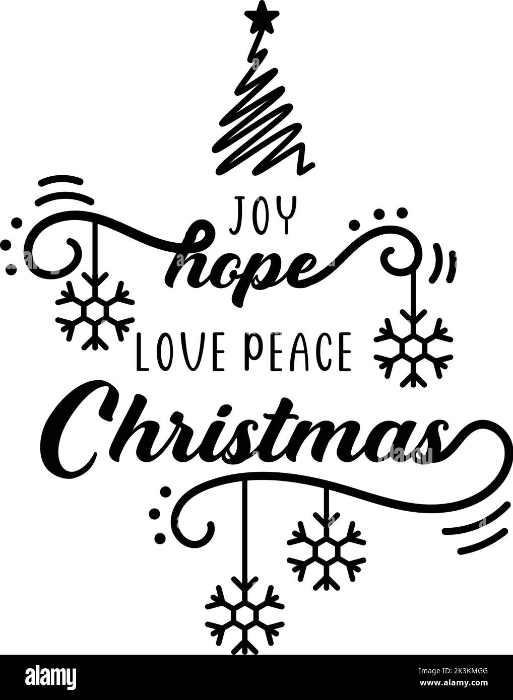 Joy love peace Christmas lettering and quote illustration isolated on ...