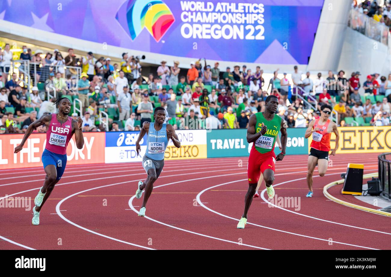 Michael Cherry, Bayapo Ndori and Kirani James competing in the 400m ...