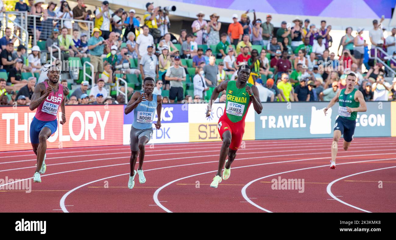 Michael Cherry, Bayapo Ndori and Kirani James competing in the 400m ...