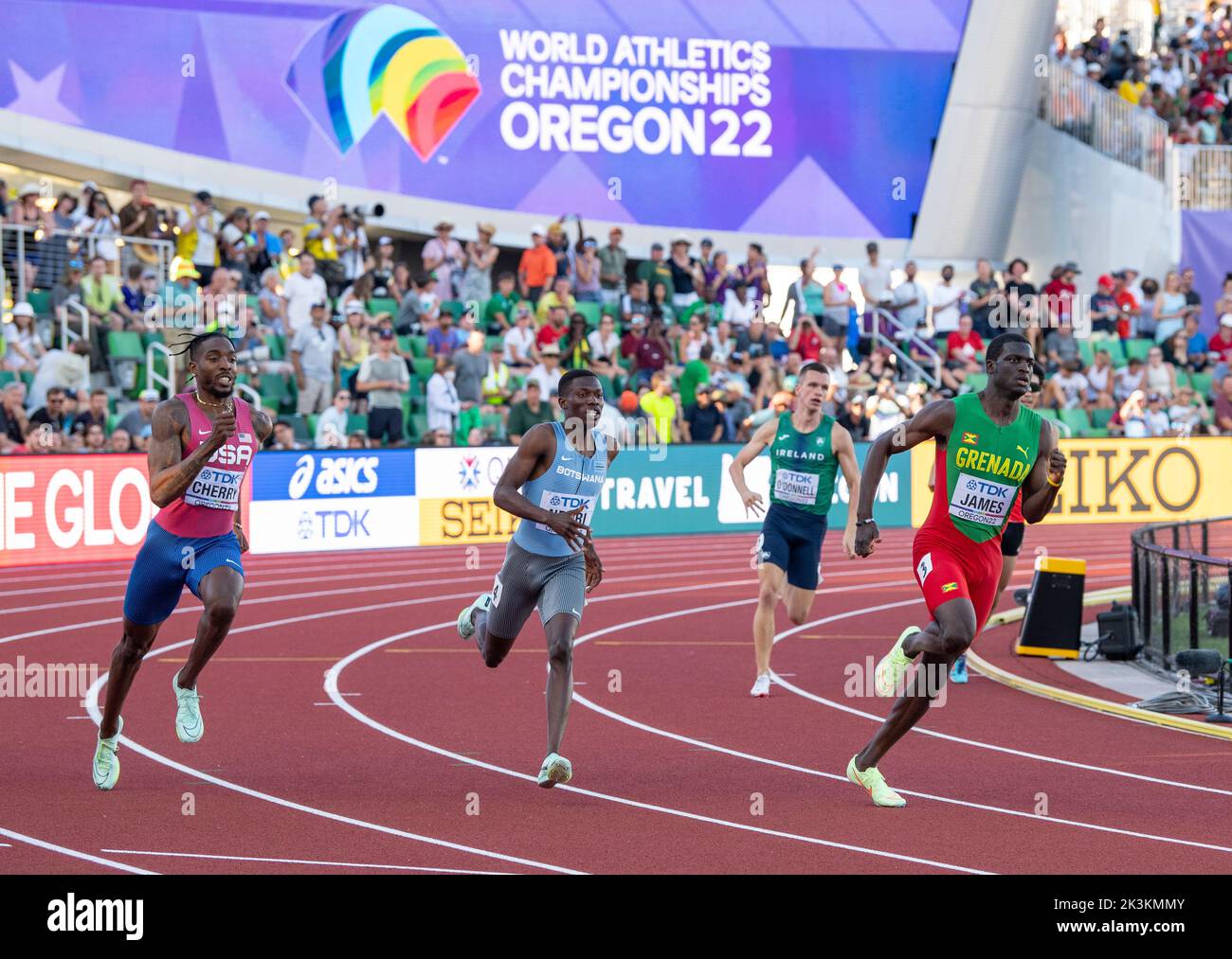 Michael Cherry, Bayapo Ndori and Kirani James competing in the 400m ...