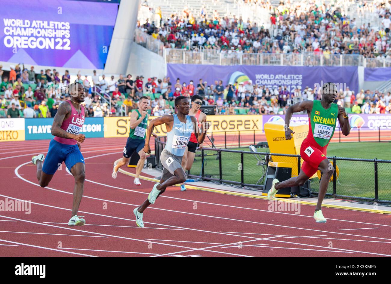 Michael Cherry, Bayapo Ndori and Kirani James competing in the 400m ...