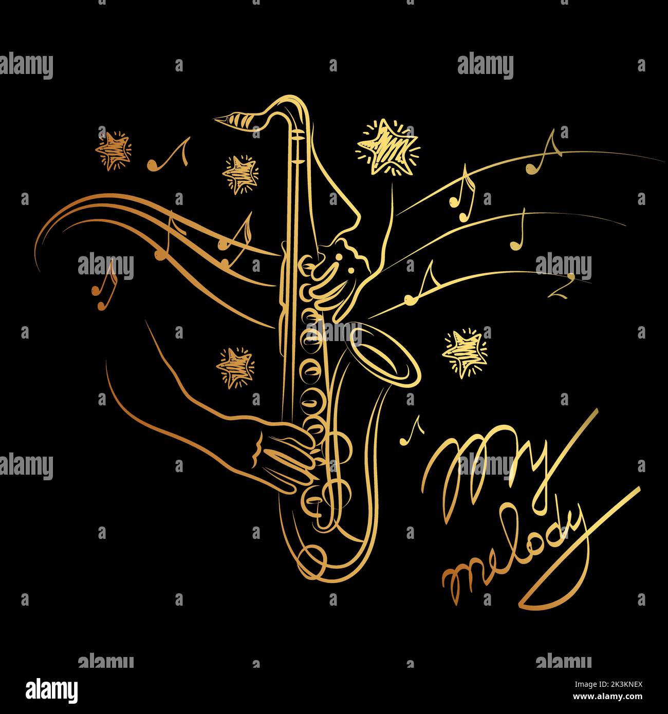 A set of musical elements for a jazz look. Inspirational saxophone ...