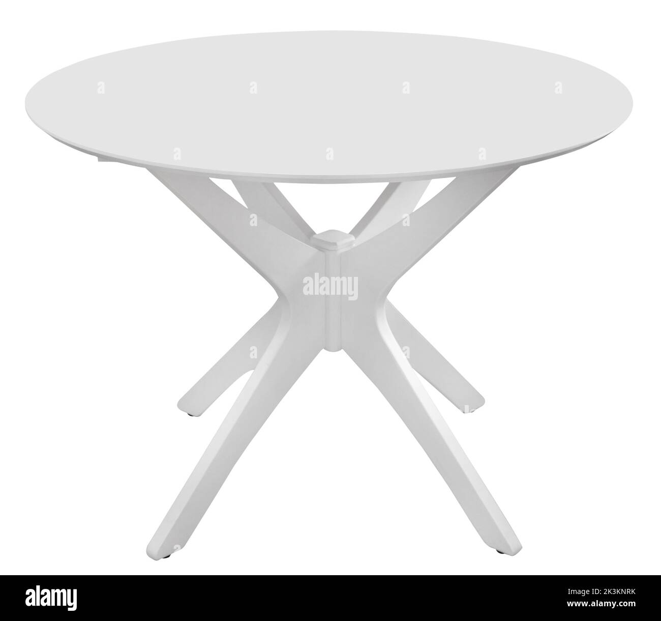 Round wooden dining table in white. Isolated on a white background ...