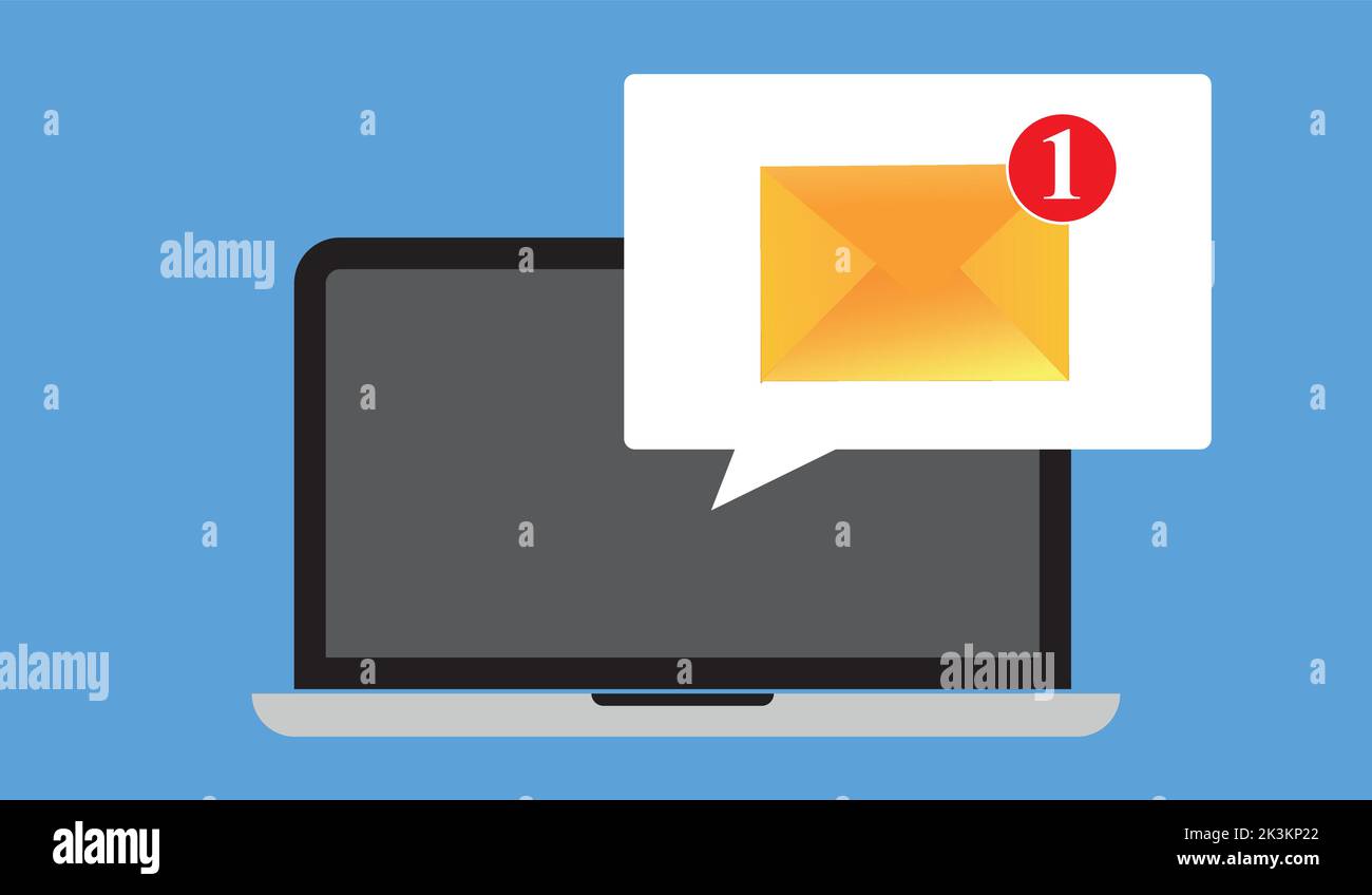 A digital illustration of a laptop with a new email notification Stock ...