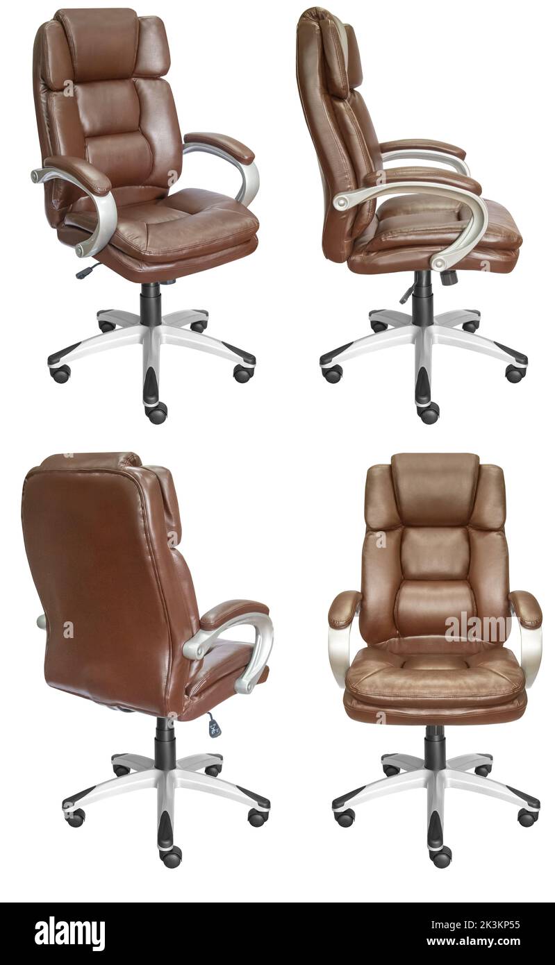 Brown office chair with chrome coating. Isolated on a white background ...
