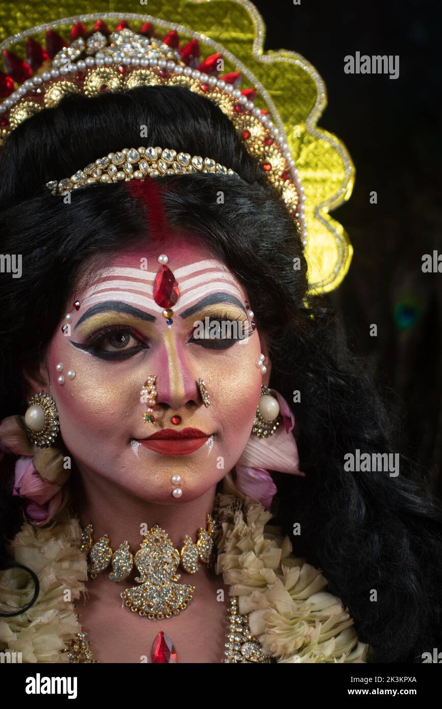 Agomoni concept photo shoot,Woman face with perfect makeup like goddess ...