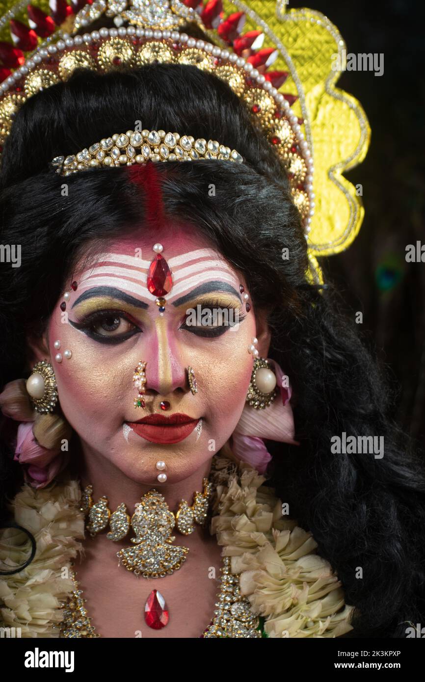 Agomoni concept photo shoot,Woman face with perfect makeup like goddess ...