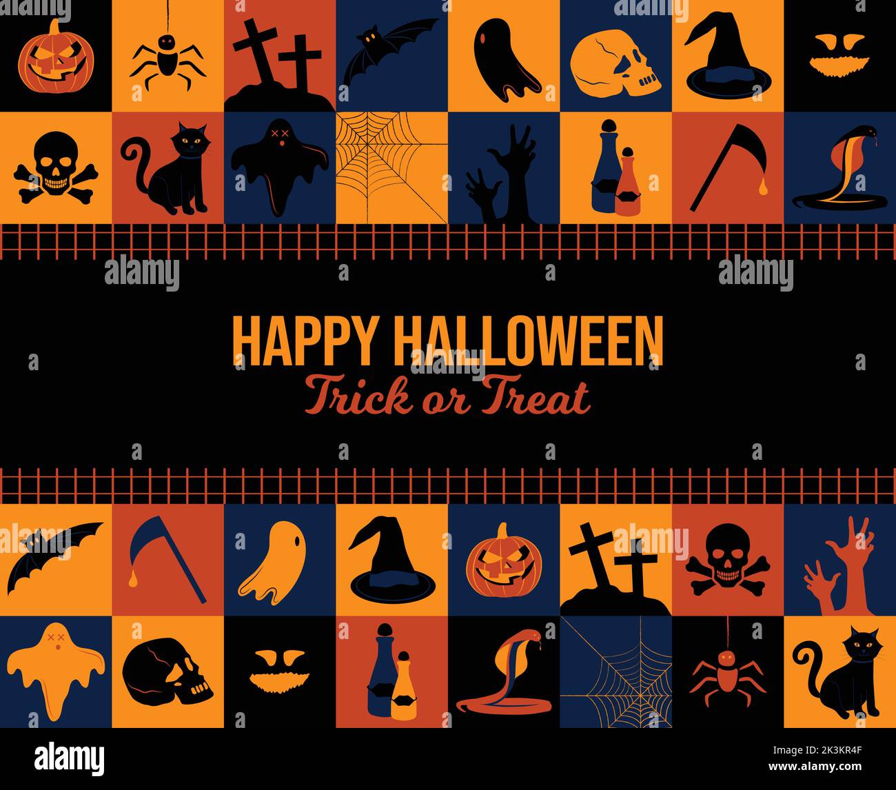 Happy Halloween Checkered Pattern Banner vector Illustration. Trick or ...