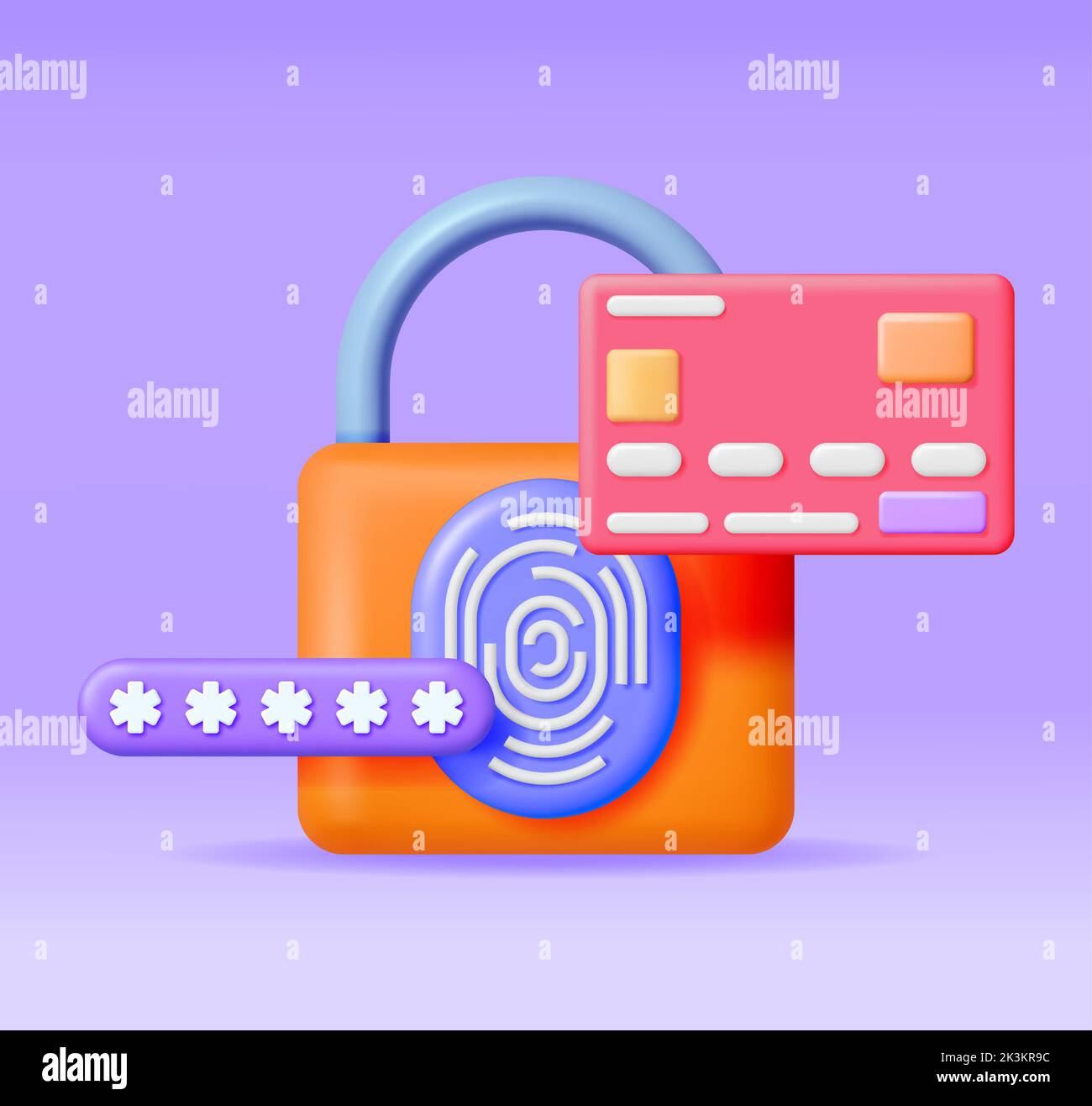 3D Padlock with Fingerprint Password and Bank Card Stock Vector Image ...