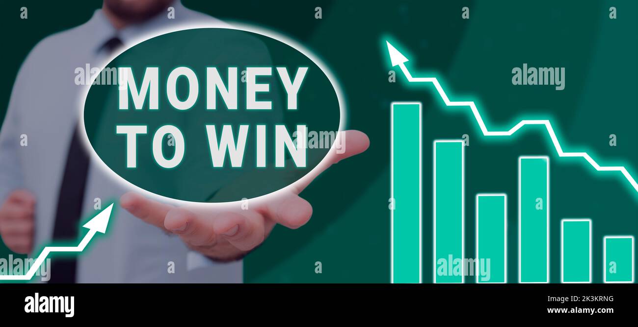 Hand writing sign Money To Win. Business concept Calculating revenues ...