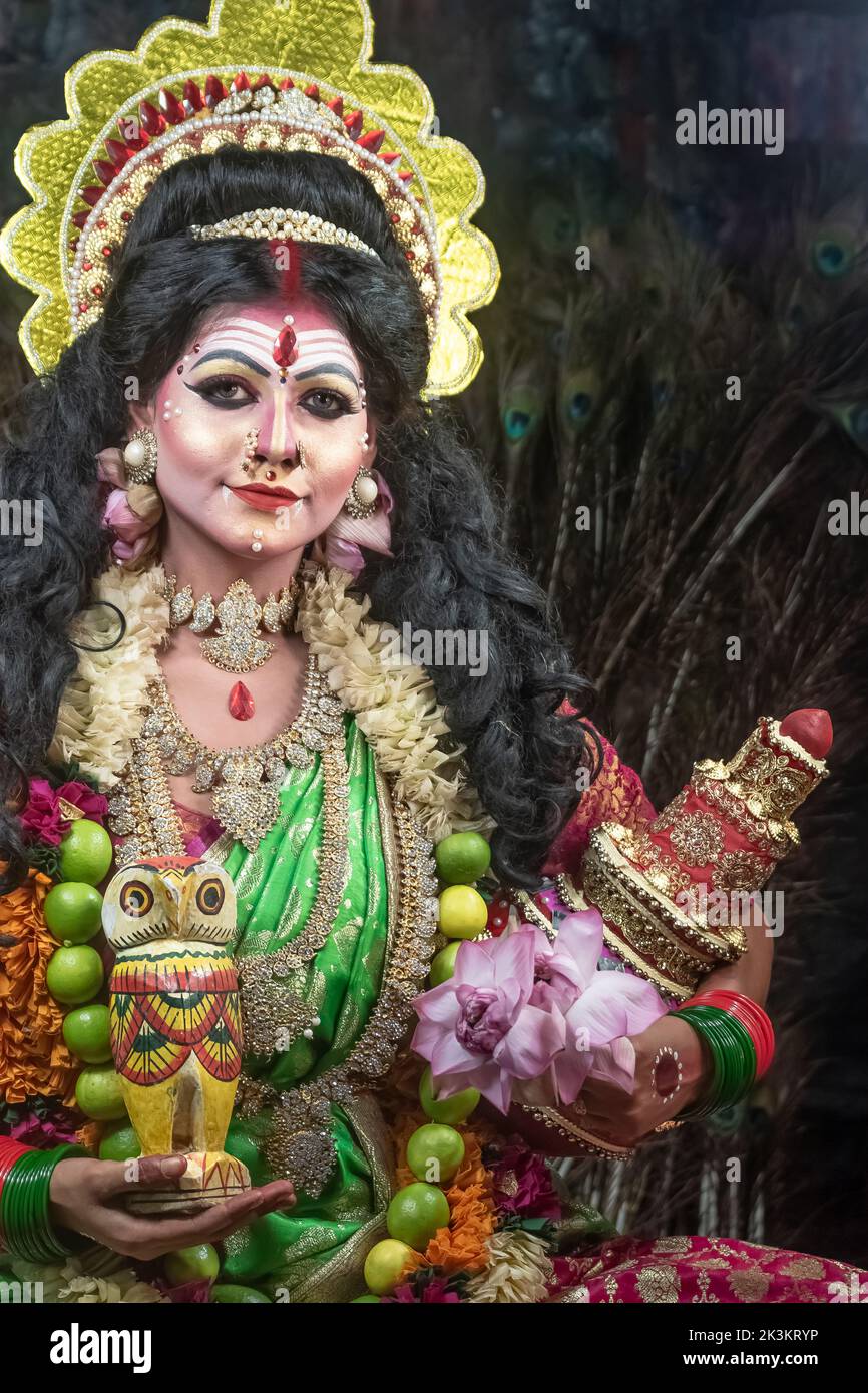 Agomoni concept photo shoot,Woman face with perfect makeup like goddess ...