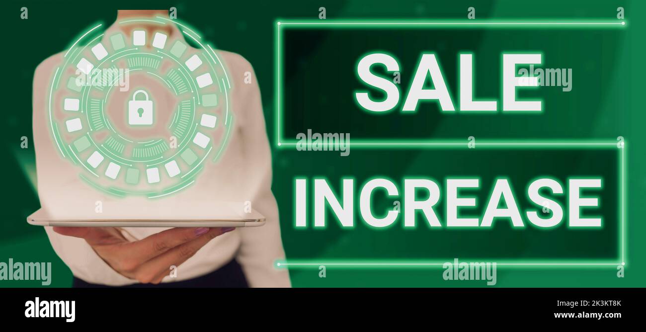 Hand writing sign Sale Increase. Concept meaning Average Sales Volume ...