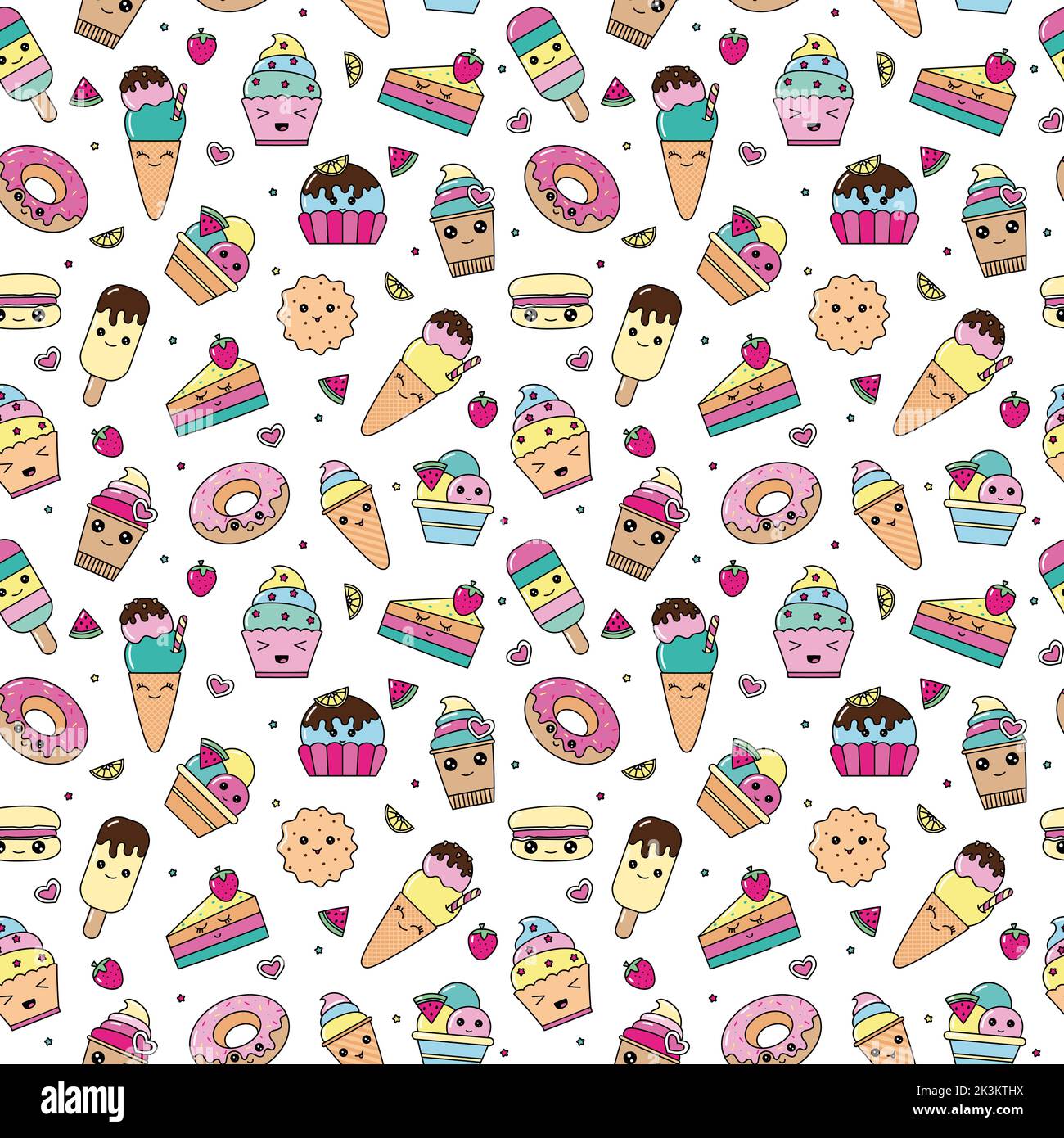 vector pattern of kawaii dessert, sweet and dessert doodle. Pattern ...