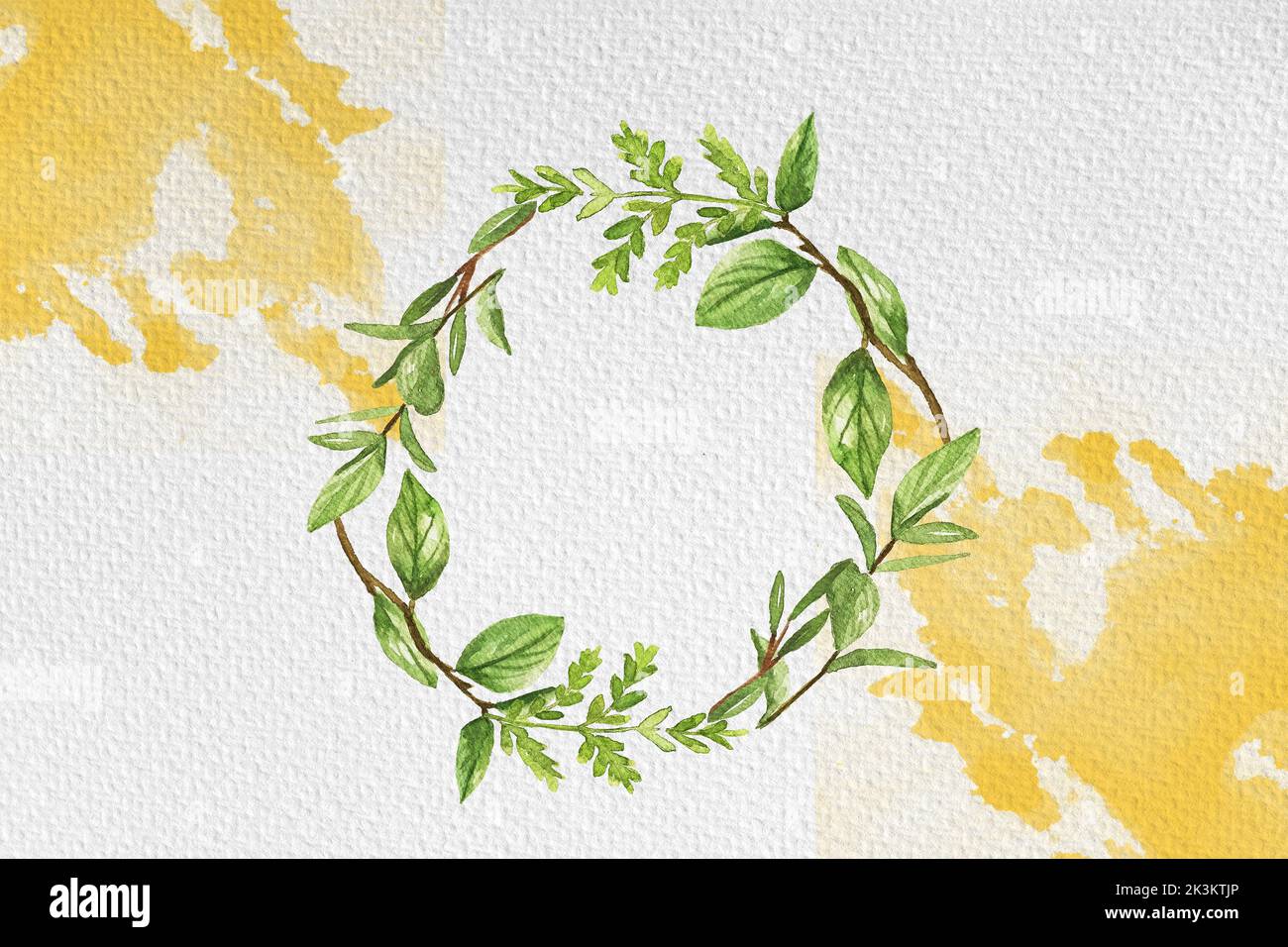 watercolor paper background texture. floral border background in green ...