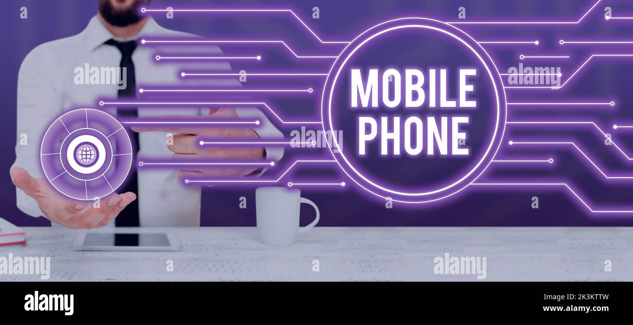 Handwriting text Mobile Phone. Business concept A handheld device used ...