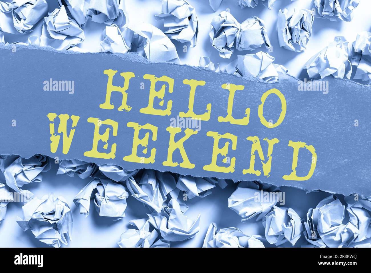 Text caption presenting Hello Weekend. Business concept Getaway ...