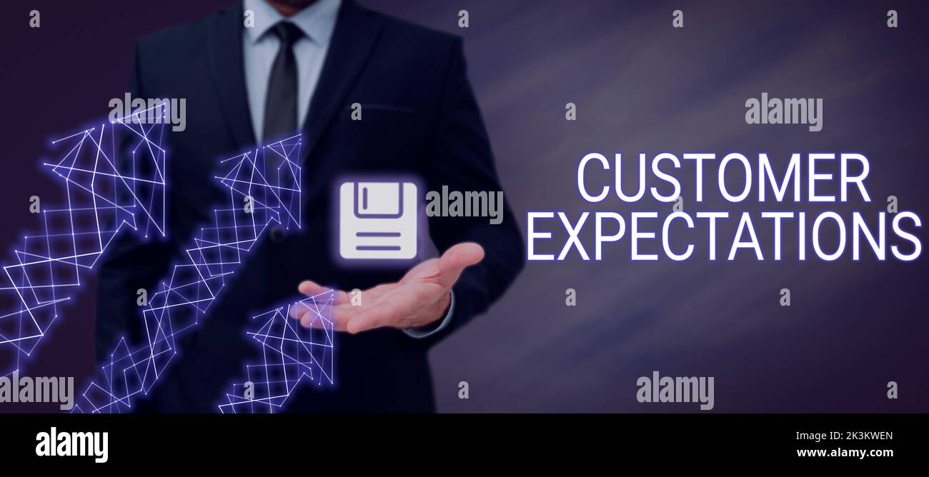 Hand writing sign Customer Expectations. Word for Benefits a Client ...