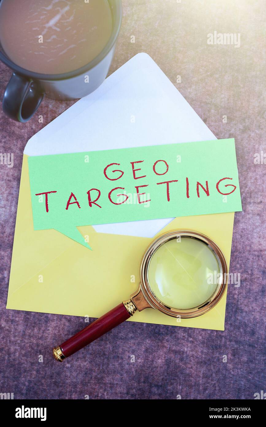 Conceptual caption Geo Targeting. Business overview Digital Ads Views ...