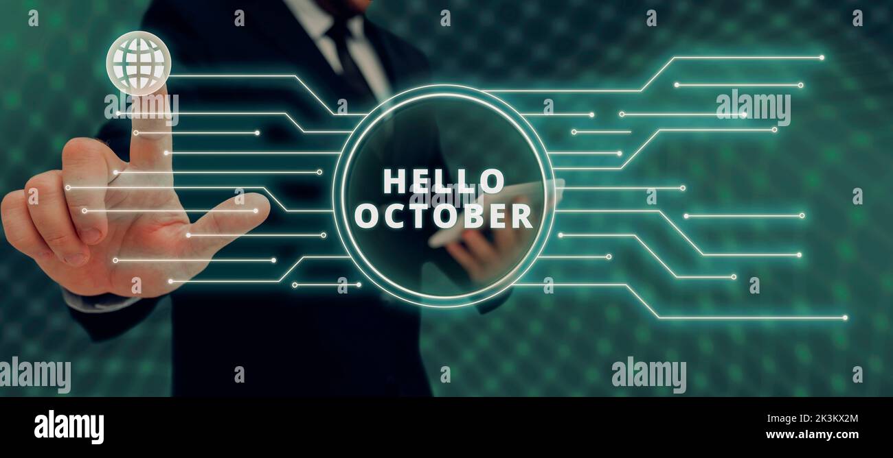 Inspiration showing sign Hello October. Business approach Last Quarter ...
