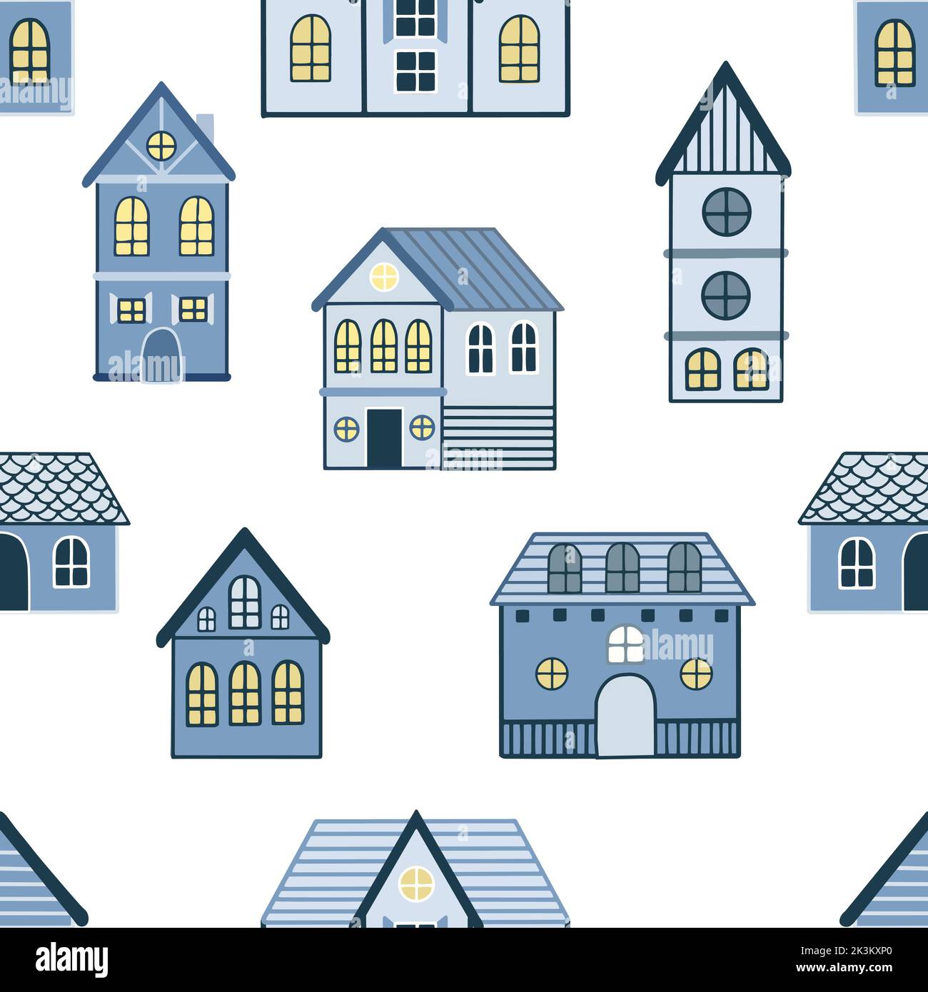 Vector Seamless pattern with hand drawn tree and house. Great for ...