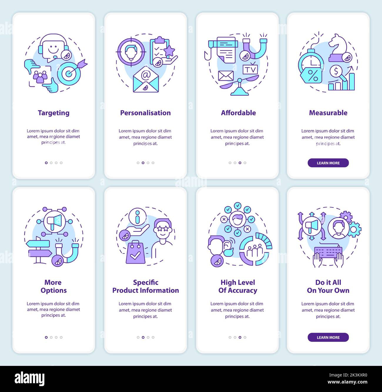 Benefits of direct marketing onboarding mobile app screen set Stock Vector Image & Art - Alamy