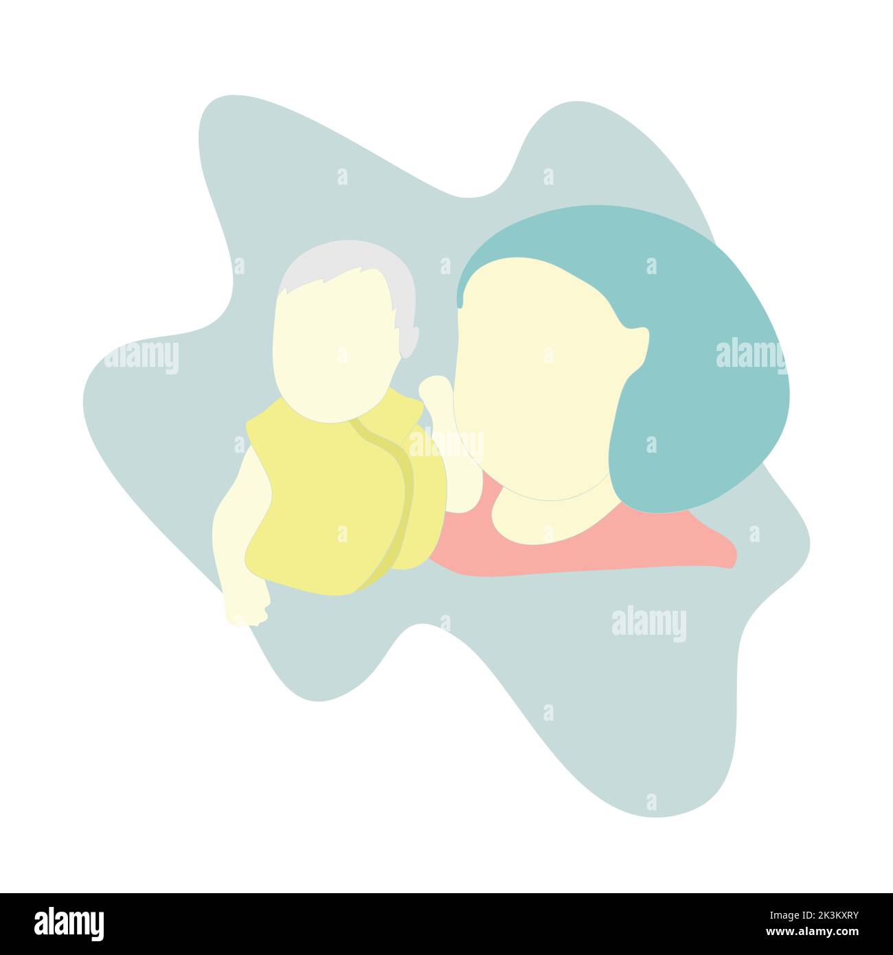 A vector of little child and mother with empty face isolated in white ...