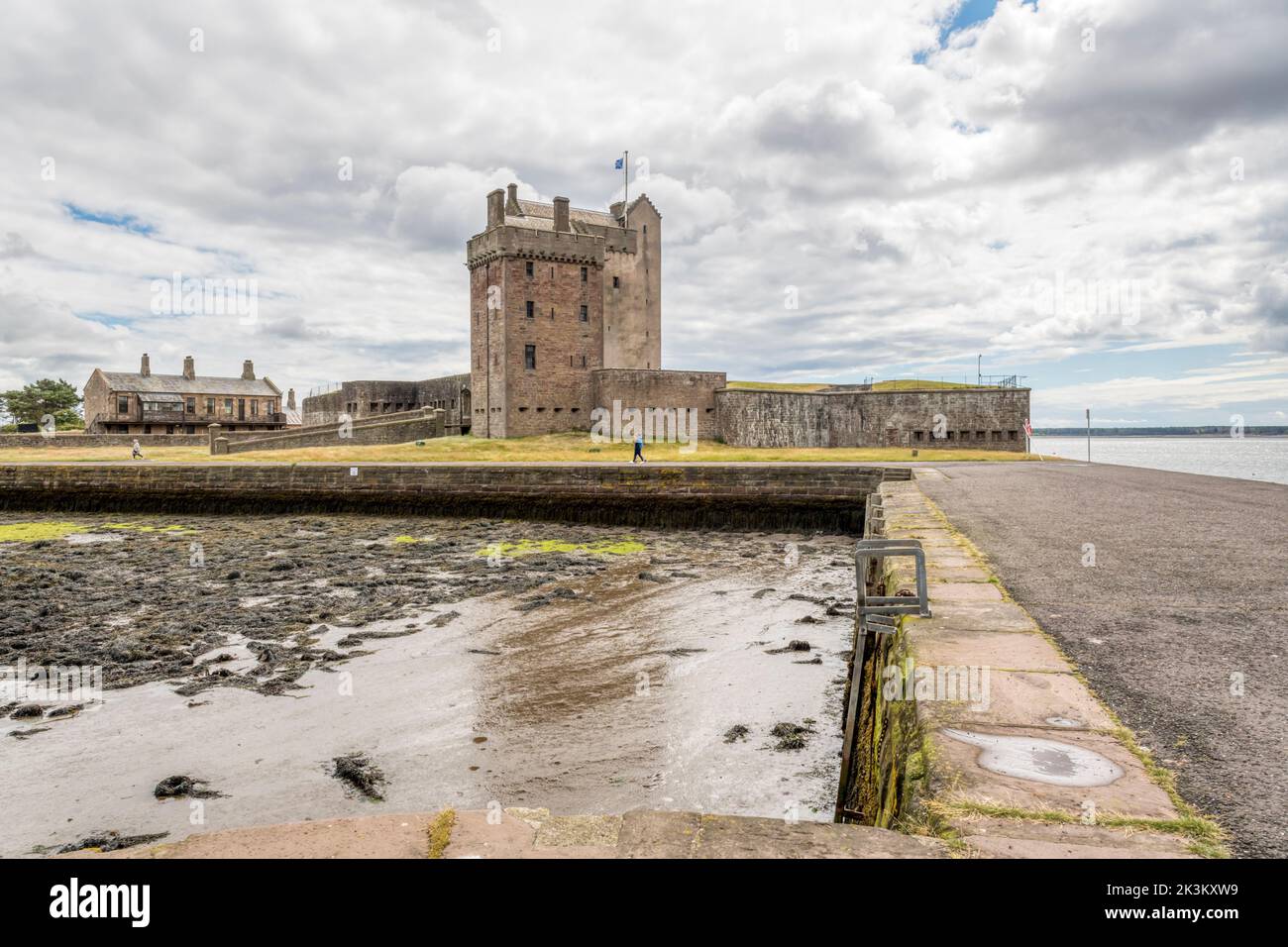 Fifteenth century Broughty Castle seen over the harbour at Broughty ...