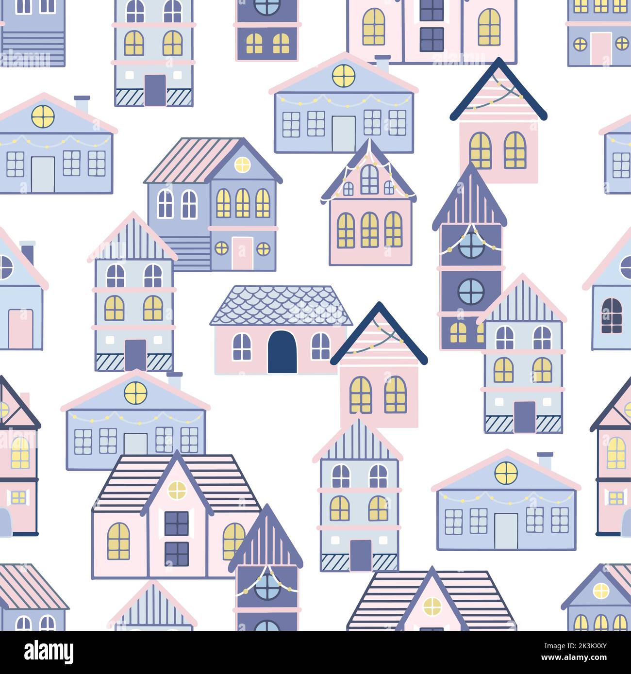 Seamless pattern of doodle houses. Great for fabric, textile vector ...