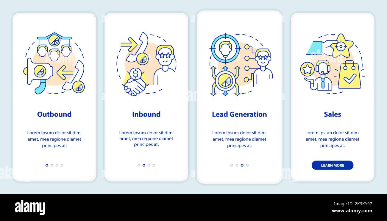 Types of telemarketing activities onboarding mobile app screen Stock ...