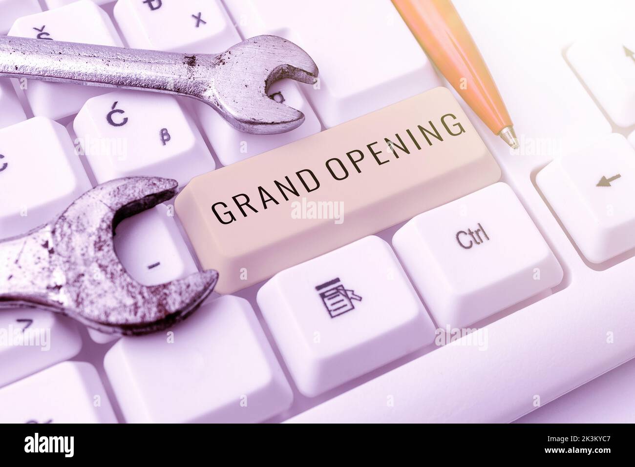 Hand writing sign Grand Opening. Business overview Ribbon Cutting New ...