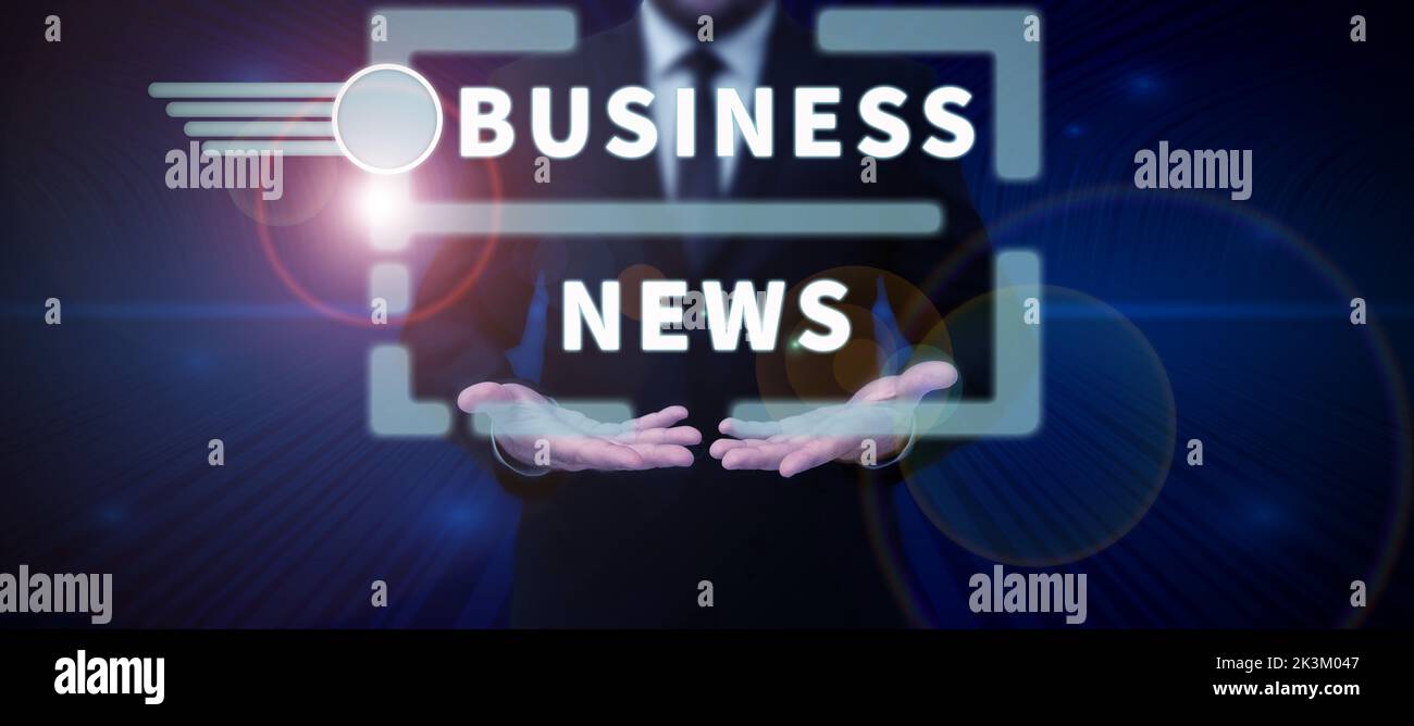 Hand writing sign Business News. Business overview Commercial Notice ...