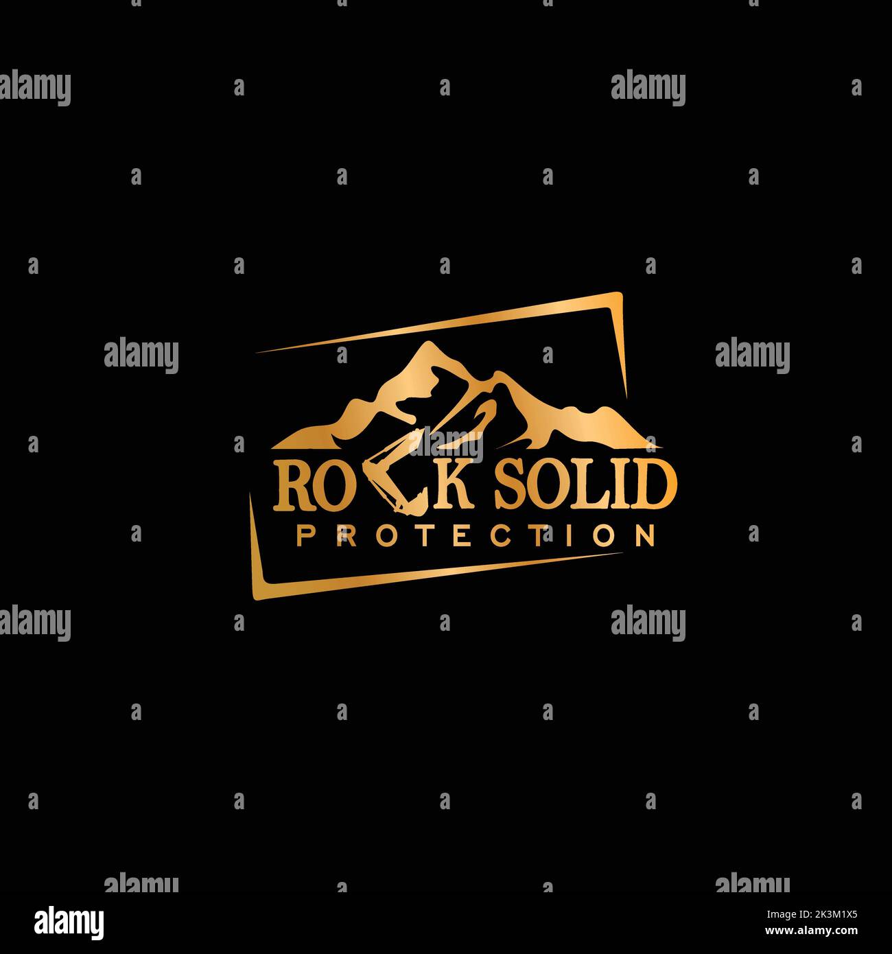 A vector of logo design with 'rock solid protection' text isolated in ...