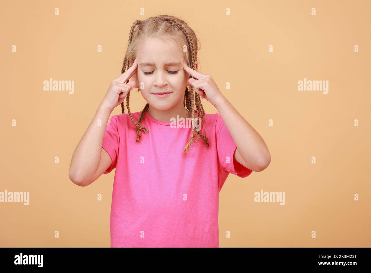 Thoughtful, thinking emotion, brainstorming. Little child girl ...
