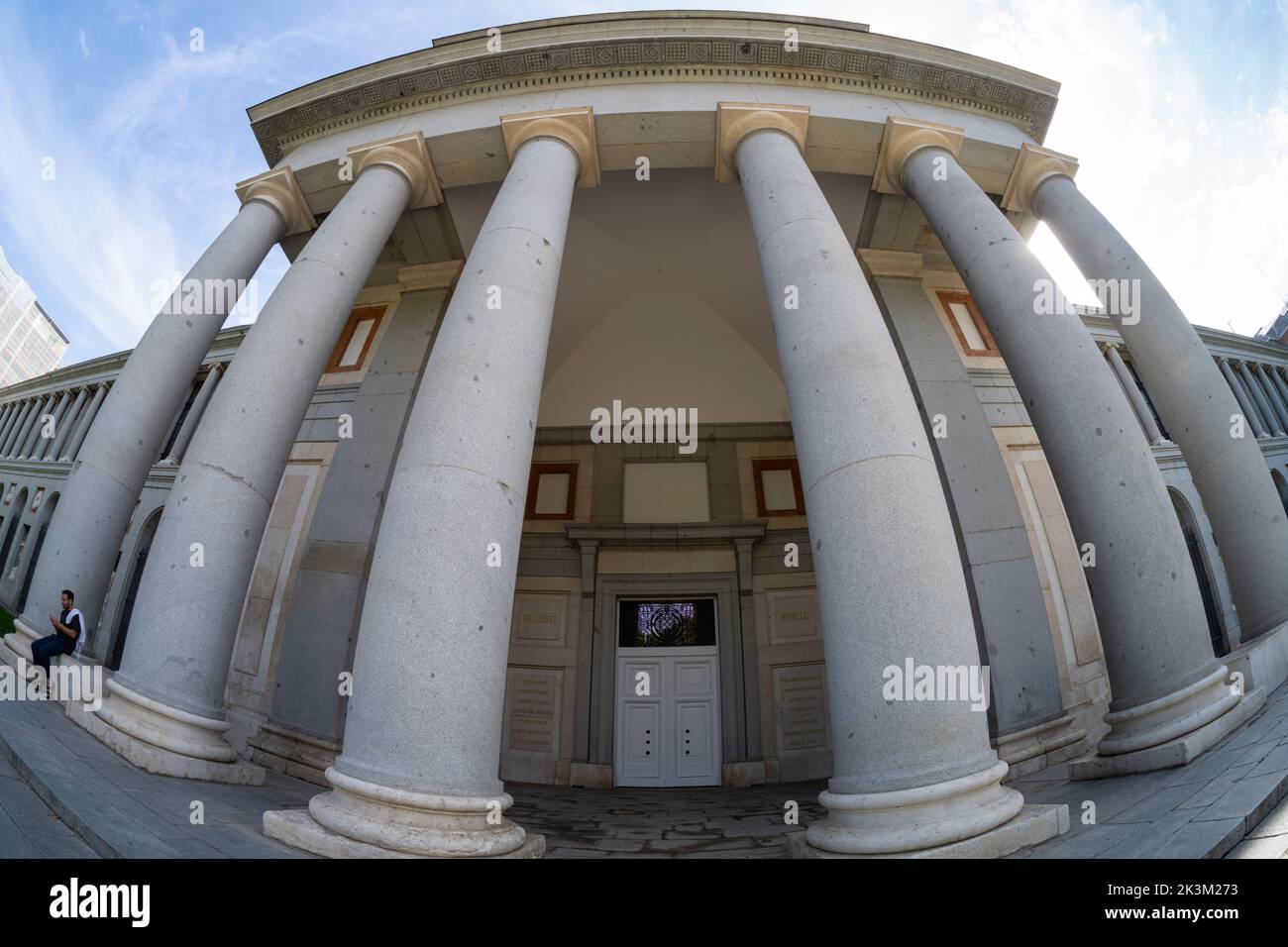 Madrid, Spain, September 2022. fisheye view of the colonnade in front ...
