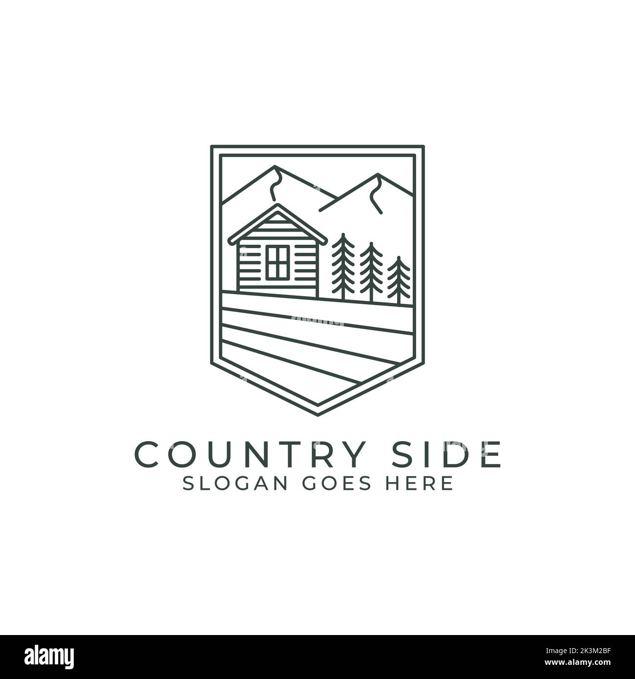 Country side outline logo design square. Vector line square with cabins ...