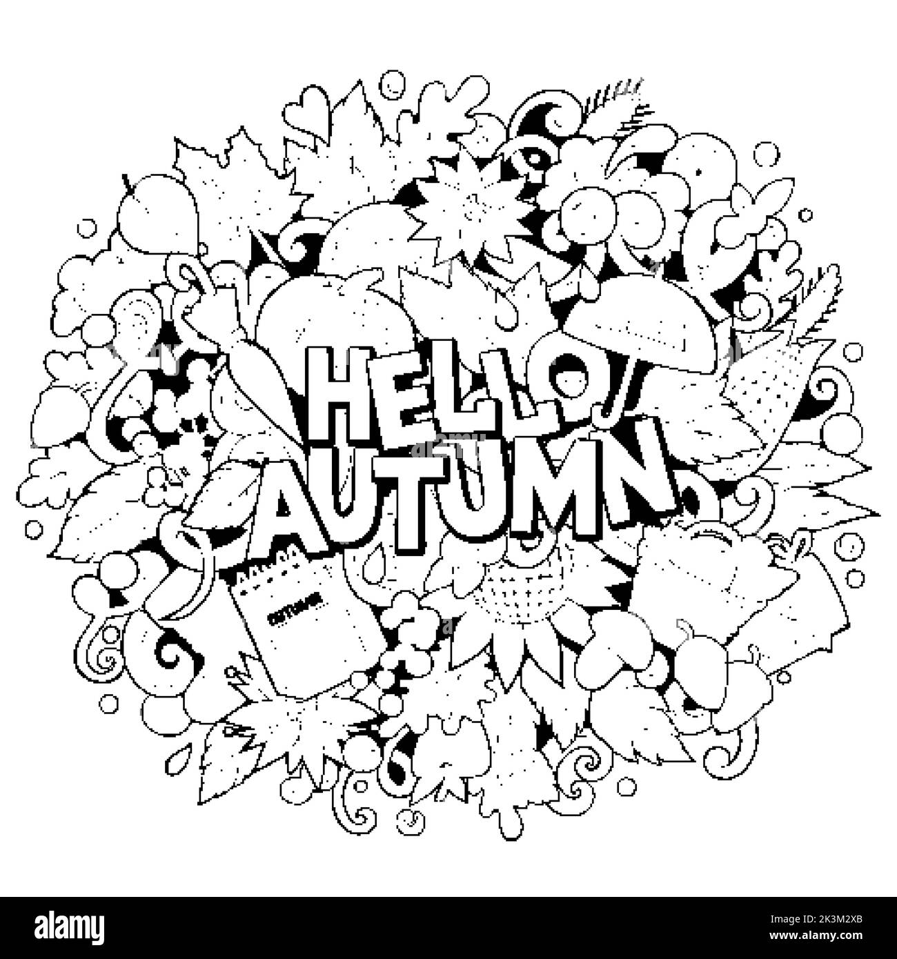 Hello Autumn nature cartoon doodle illustration Stock Vector Image ...