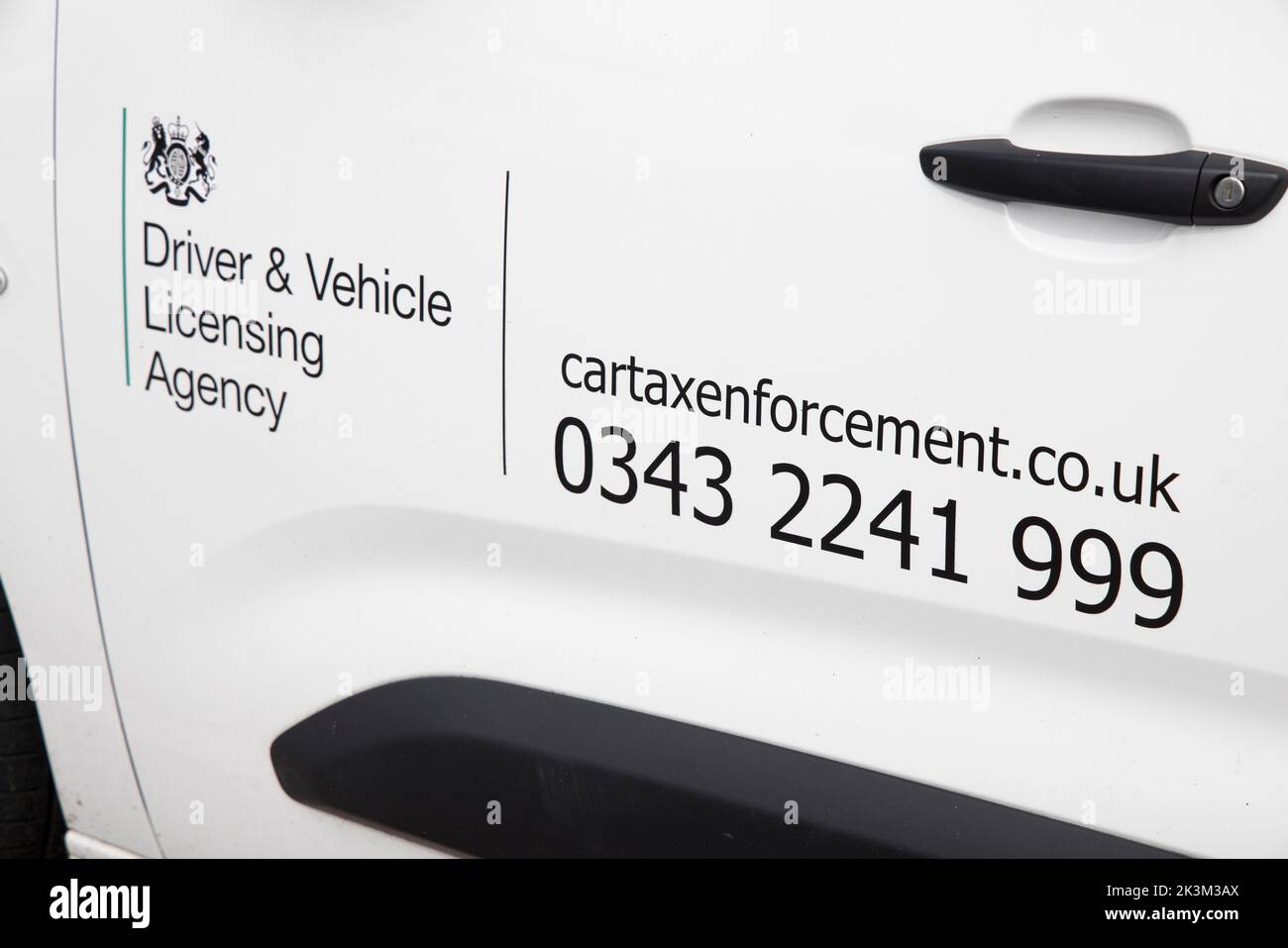 Sign on Driver and Vehicle Licensing Agency enforcement van, Wales, UK ...