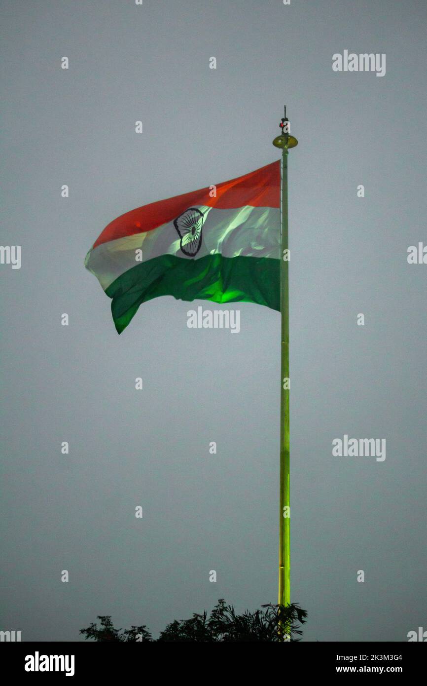 India waving flag in vertical hi-res stock photography and images - Alamy
