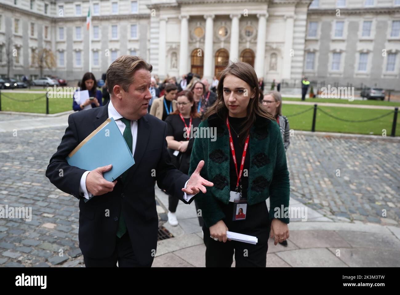 Housing Minister Darragh O'Brien speaks to a journalist from the Irish ...